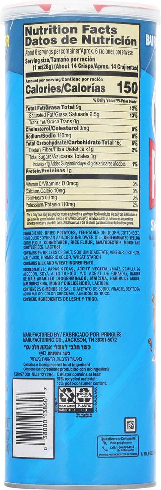 pringles fat content